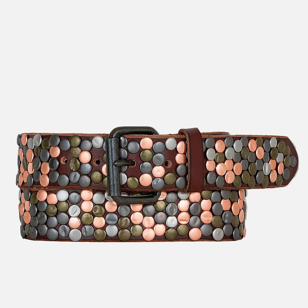 Multicolored Studded Brown Fashion Belt - Voluptuary Boutique
